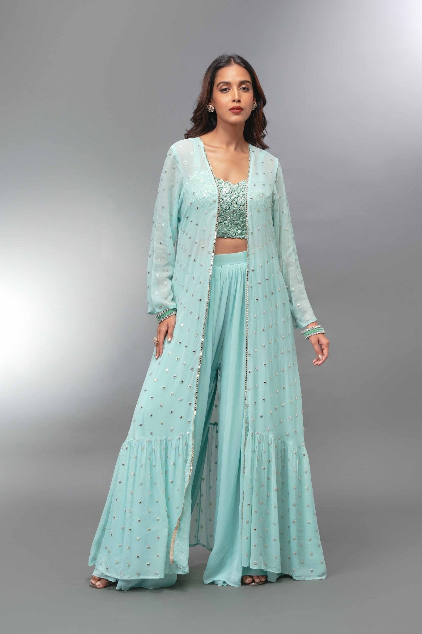 Light blue Croptop Palazzo With Long Shrug – Tulsistudiolifestyle